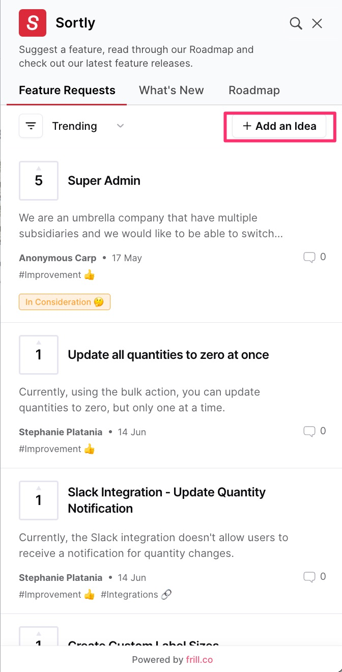 Feature Requests + Product Roadmap – Sortly Help Center