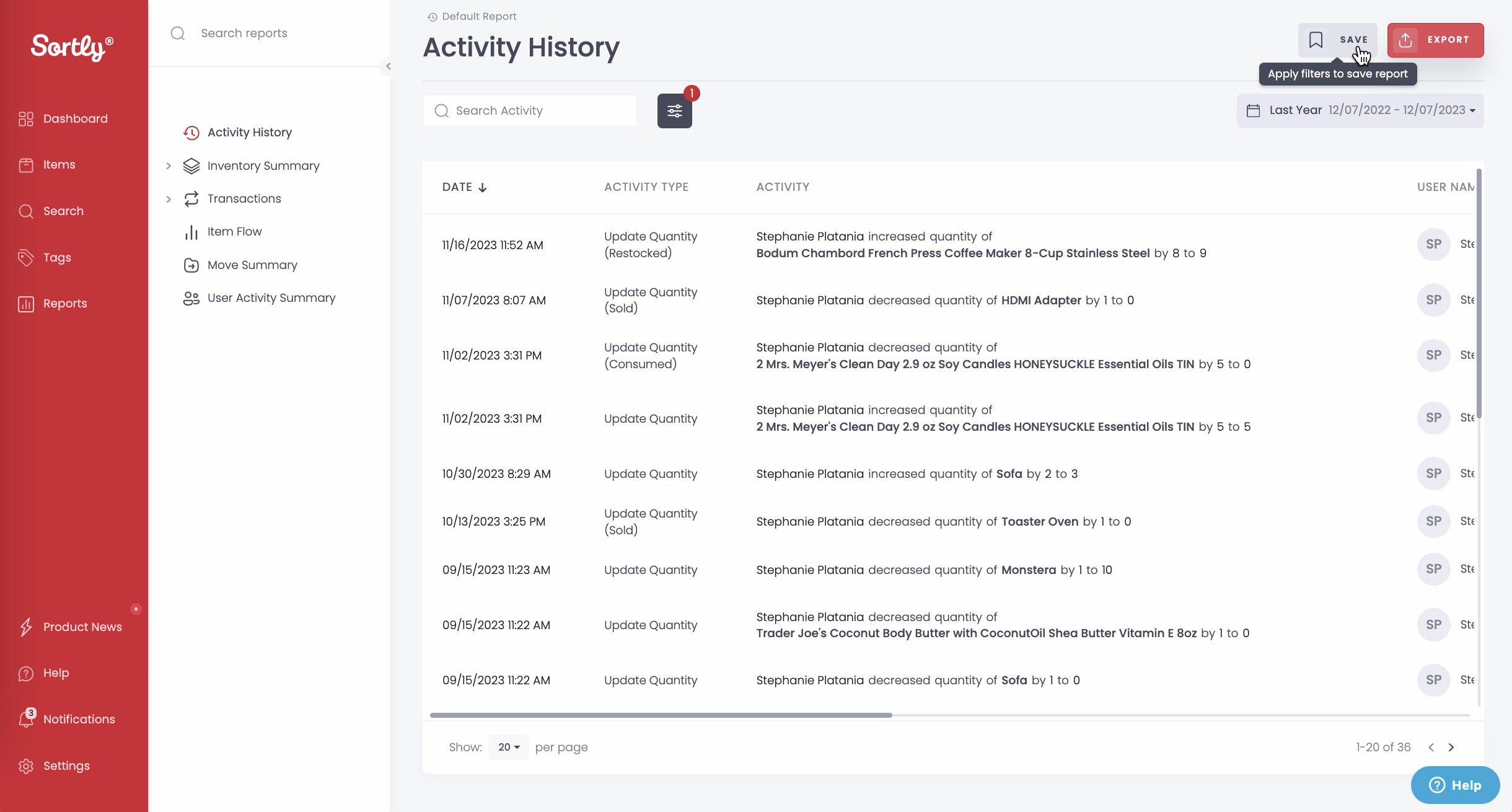 Saved Reports – Sortly Help Center