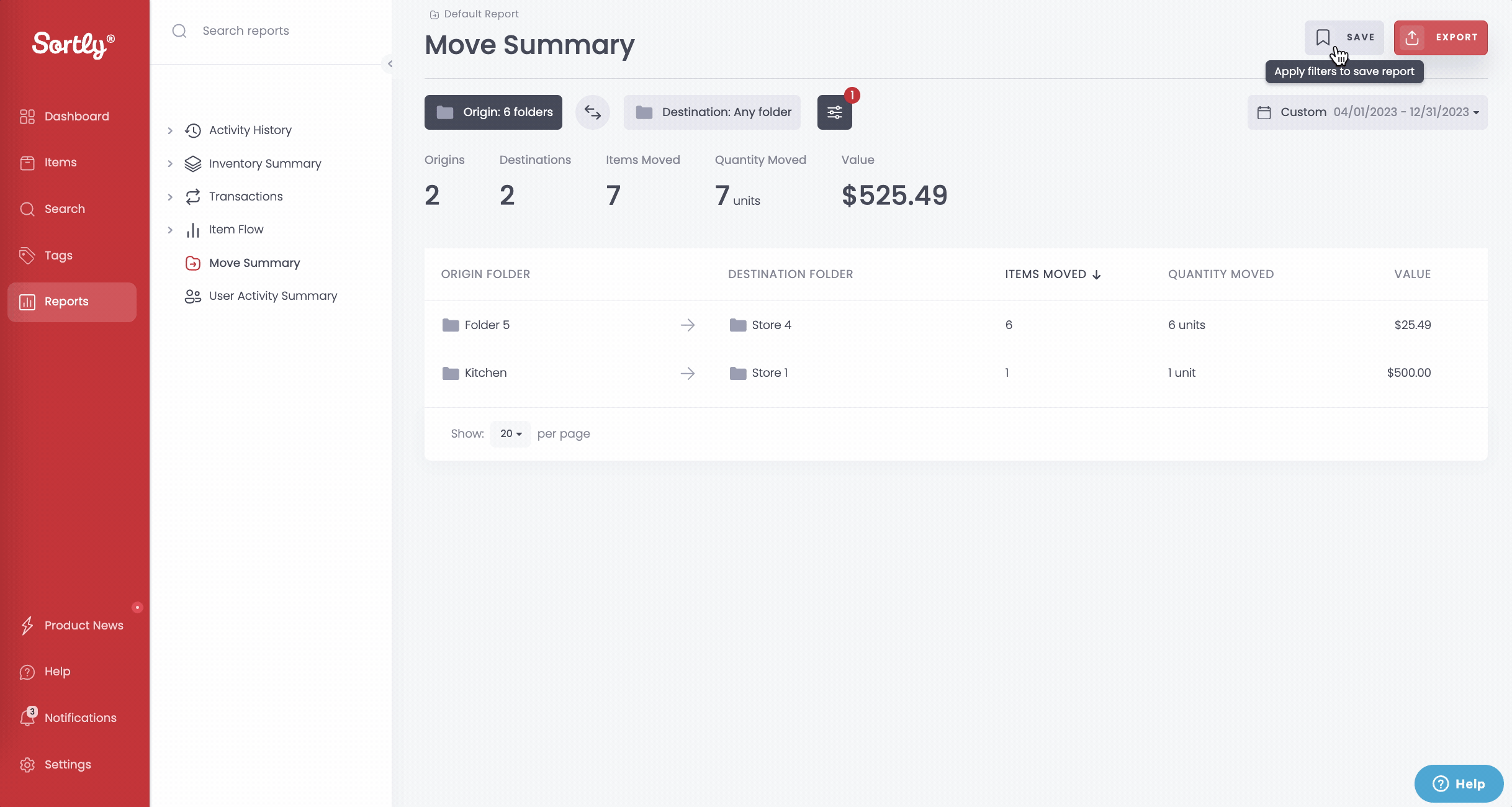 Saved Reports – Sortly Help Center