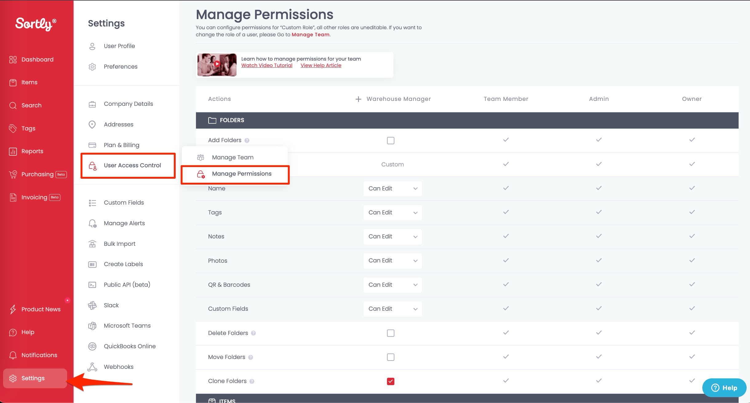 Manage Permissions – Sortly Help Center